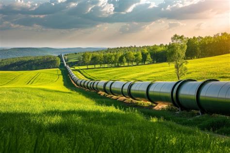 Premium Photo A Pipeline Stretches Across A Lush Green Field
