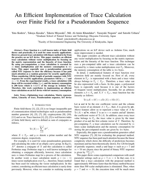 Pdf An Efficient Implementation Of Trace Calculation Over Finite Field For A Pseudorandom Sequence
