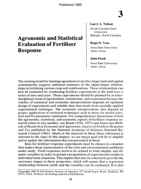 Cap 3 Agronomic And Statistical Evaluation Of Fertilizer Response 1985