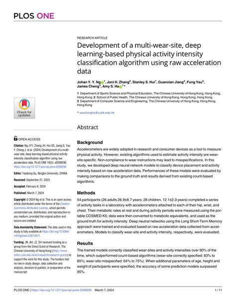 Pdf Development Of A Multi Wear Site Deep Learning Based Physical Activity Intensity