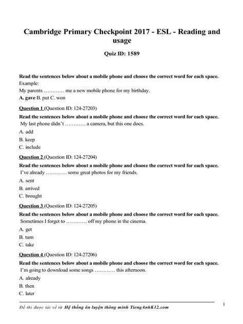 quiz 1589 cambridge primary checkpoint 2017 esl reading and