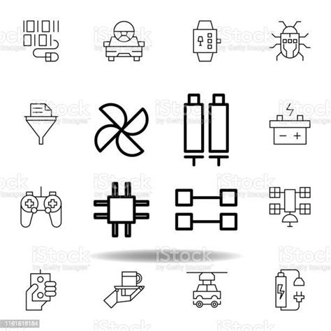 로봇 도구 기구 개요 아이콘입니다 로봇 일러스트 아이콘 세트입니다 기호는 웹 로고 모바일 앱 Ui Ux에 사용할 수 있습니다 Cpu에 대한 스톡 벡터 아트 및 기타 이미지