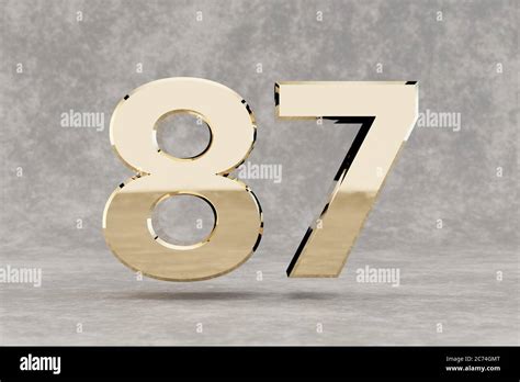 Gold 3d Number 87 Glossy Golden Number On Concrete Background