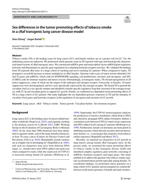 Pdf Sex Differences In The Tumor Promoting Effects Of Tobacco Smoke