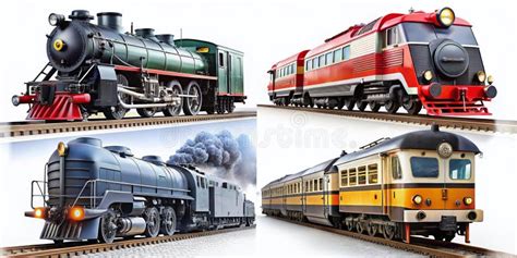 Detailed Vector Illustrations Of Train Transportation Locomotives