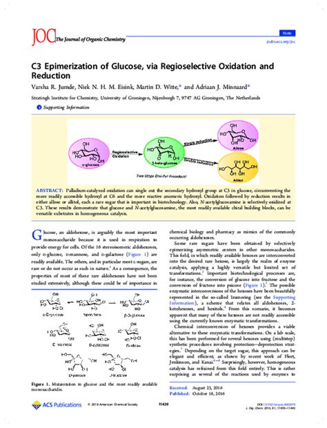 Pdf C3 Epimerization Of Glucose Via Regioselective Oxidation And