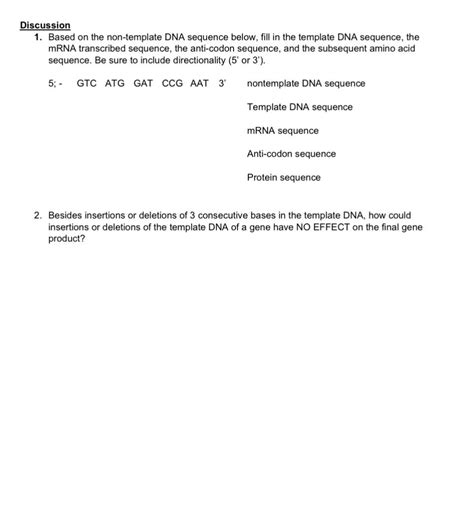 Solved Discussion 1 Based On The Non Template Dna Sequence