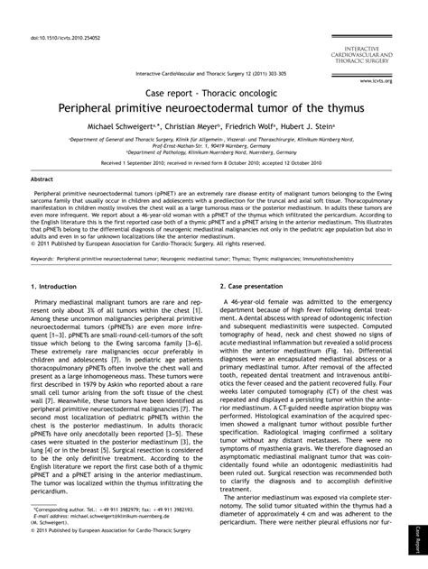 Pdf Peripheral Primitive Neuroectodermal Tumor Of The Thymus