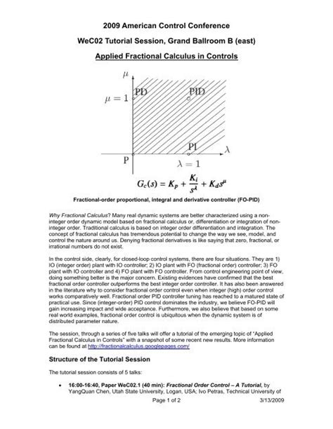 Applied Fractional Calculus In Controls