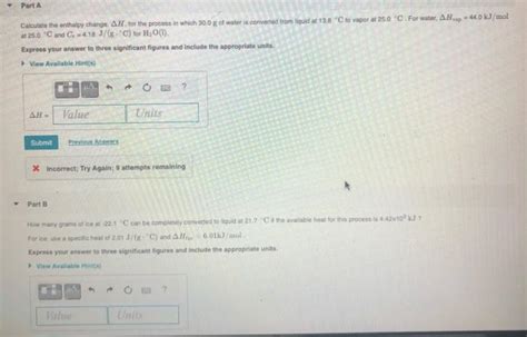 Solved Part A Calculate The Enthalpy Change AH For The Chegg