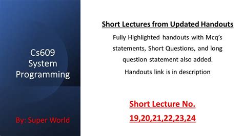 Cs609 Short Lecture 192021222324 Week 2 Part 2 Youtube