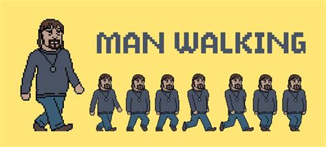 Пиксель арт дизайн персонаж человек идущий ходьба иллюстрация игра спрайт лист анимация кадр за