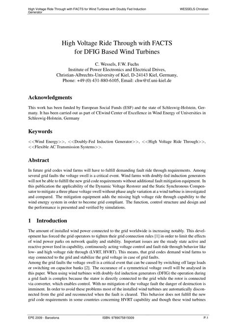Pdf High Voltage Ride Through With Facts For Dfig Based Wind Turbines