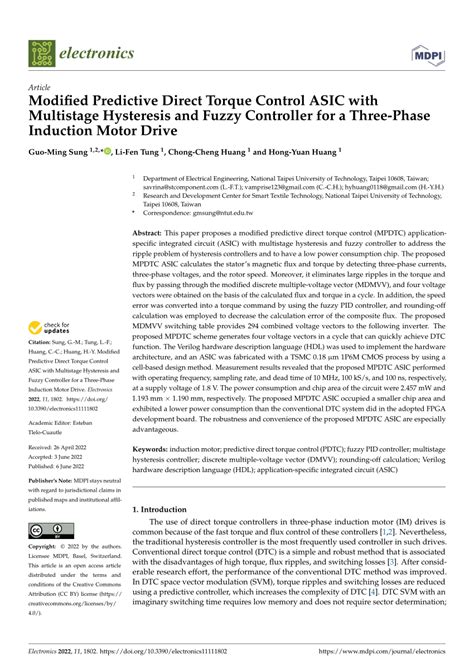 Pdf Modified Predictive Direct Torque Control Asic With Multistage Hysteresis And Fuzzy