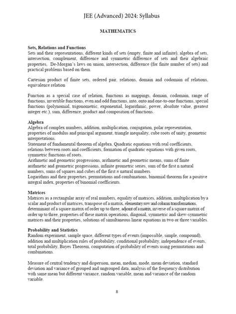 Jee Advanced 2024 Syllabus Mathematics Pdf Matrix Mathematics Function Mathematics
