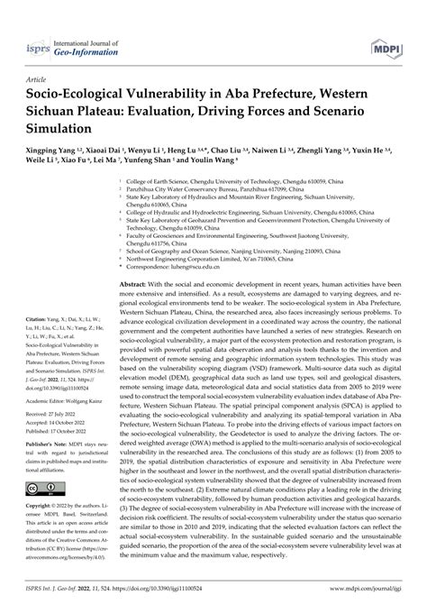 Pdf Socio Ecological Vulnerability In Aba Prefecture Western Sichuan Plateau Evaluation