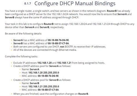 Solved Configure DHCP Manual Bindings You Have A Chegg