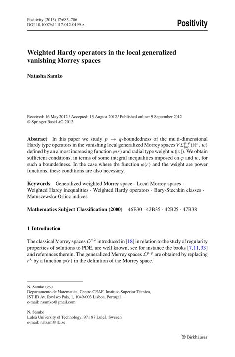 Pdf Weighted Hardy Operators In The Local Generalized Vanishing Morrey Spaces