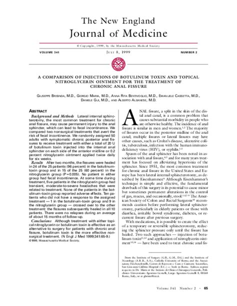 Pdf A Comparison Of Injections Of Botulinum Toxin And Topical Nitroglycerin Ointment For The