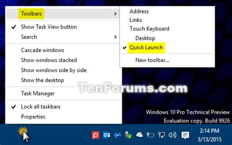 add or remove quick launch toolbar in windows 10 windows 10 tutorials