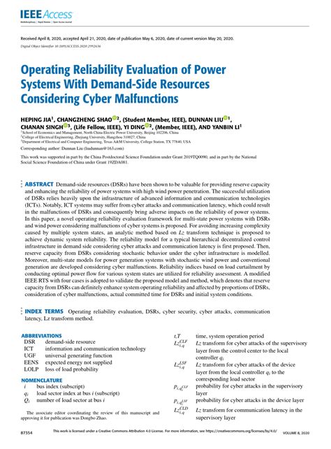Pdf Operating Reliability Evaluation Of Power Systems With Demand