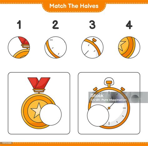 반쪽을 일치시다 트로피와 스톱워치의 절반을 매치합니다 교육 어린이 게임 인쇄 워크 시트 벡터 일러스트레이션 0명에 대한 스톡 벡터 아트 및 기타 이미지 Istock