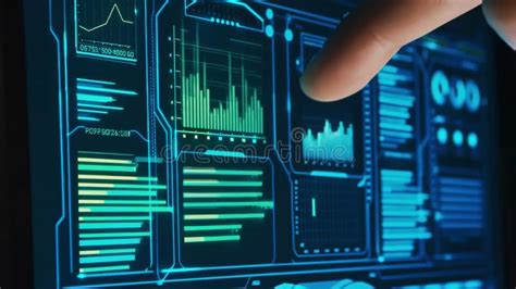 futuristic touchscreen interface with data visualization and