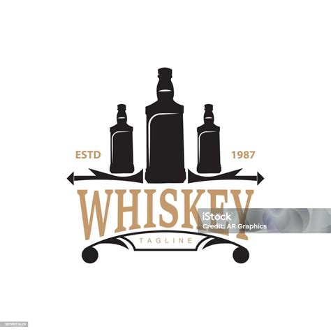 위스키 로고 디자인 오래 된 음료 병 간단한 스타일 레트로 빈티지 바 레스토랑 템플렛 일러스트 고급에 대한 스톡 벡터 아트 및 기타 이미지 Istock