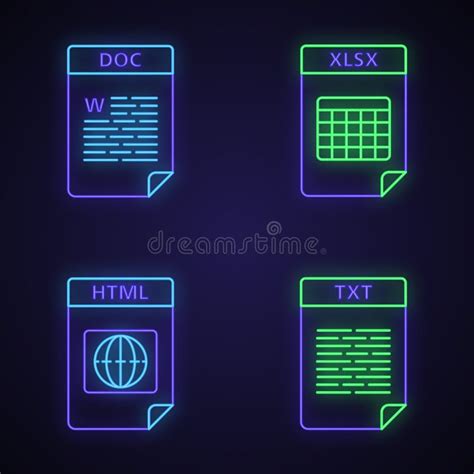 Files Format Neon Light Icons Set Stock Vector Illustration Of Software Illuminated 178583006