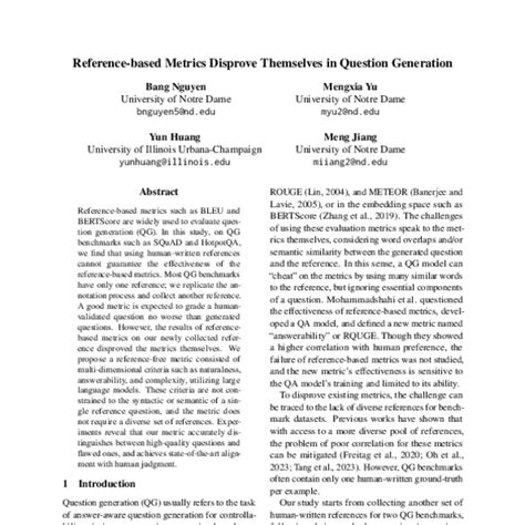 Reference Based Metrics Disprove Themselves In Question Generation Acl Anthology