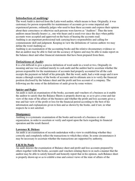 Introduction Of Auditing Pdf Audit Loans