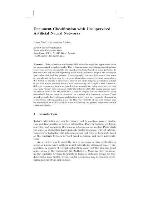 Pdf Document Classification With Unsupervised Artificial Neural Networks