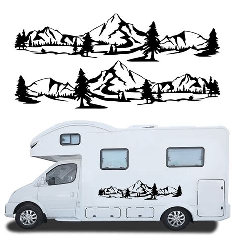 PCS Side Body Stickers Decal Mountain Forest For Camper Van Motorhome Off Road Car White