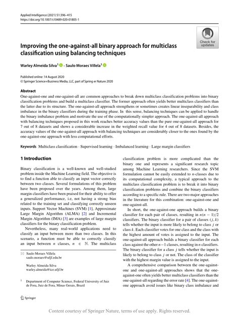 improving the one against all binary approach for multiclass classification using balancing