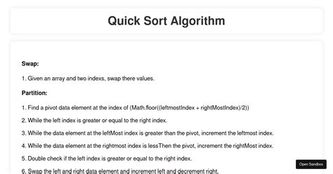 Quick Sort Algorithm Codesandbox