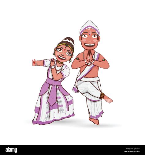 Young Couple Performing Sattriya Classical Dance Of Assam In