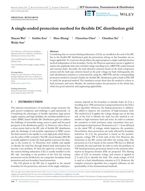 Pdf A Single‐ended Protection Method For Flexible Dc Distribution Grid