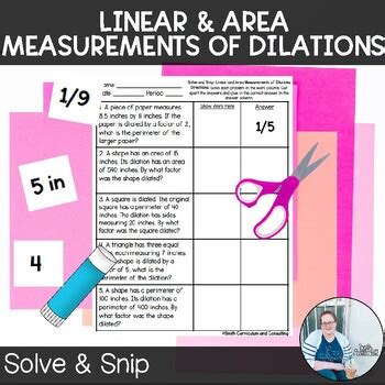 Linear And Area Measurements Of Dilation Solve And Snip Word Problems