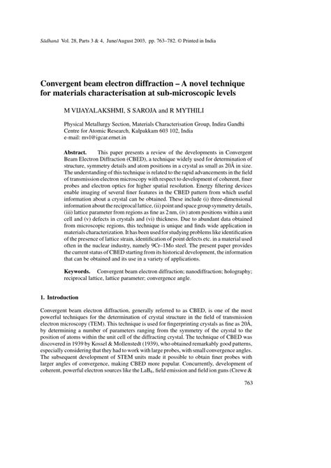 Pdf Convergent Beam Electron Diffraction — A Novel Technique For Materials Characterisation At