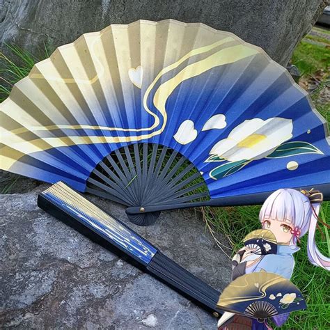 New Genshin Impact Kamisato Ayaka Folding Fan Handheld Double Side Fan Cosplay Eur