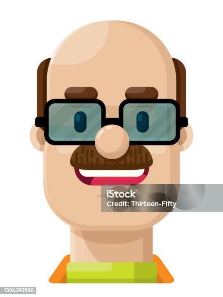 콧수염과 안경 플랫 벡터 일러스트 아이콘 아바타를 입고 행복한 성인 남자 감정에 대한 스톡 벡터 아트 및 기타 이미지 감정 귀여운 남자 Istock