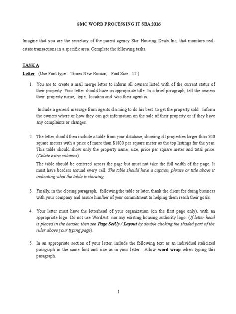 Word Processing Sba 2017 Typefaces Paragraph