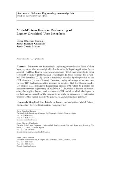 Pdf Model Driven Reverse Engineering Of Legacy Graphical User Interfaces