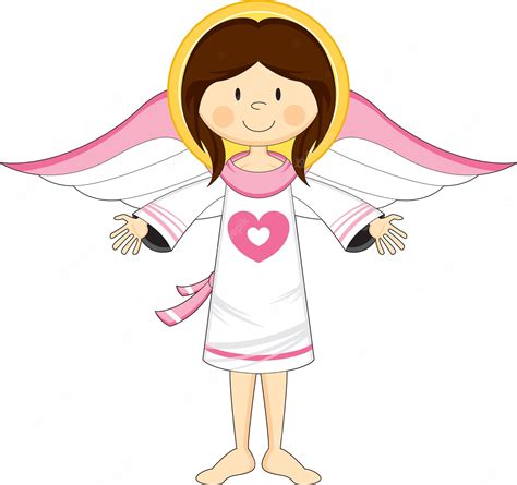 날개와 후광이 있는 귀여운 만화 하트 천사 프리미엄 벡터