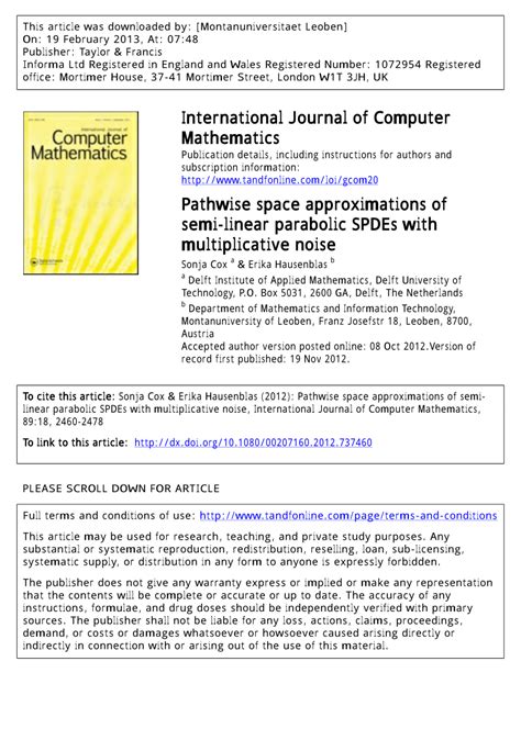 Pdf Pathwise Space Approximations Of Semi Linear Parabolic Spdes With