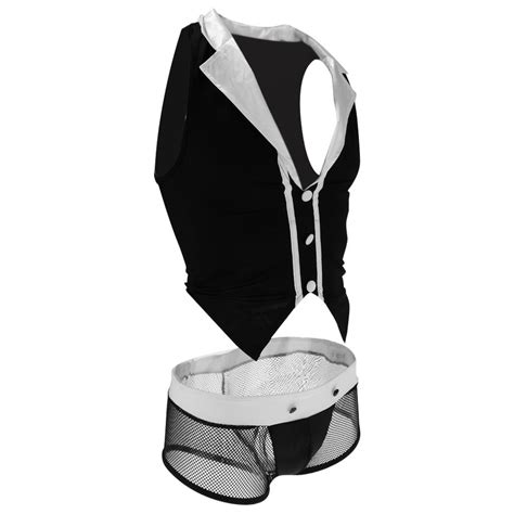 4 Pieces Sexy Mens Lingerie Costume Kit Tuxedo Gentlemen Bow Tie Outfit