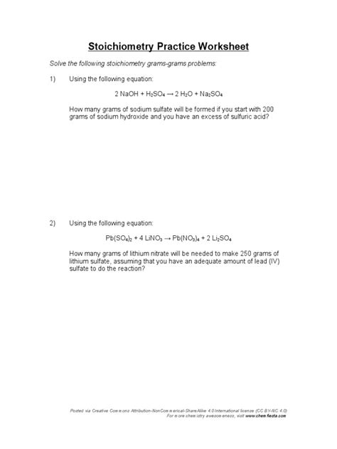 Stoichiometry Practice Worksheet Pdf Worksheets Library