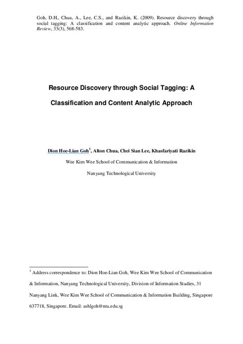 Pdf Resource Discovery Through Social Tagging A Classification And