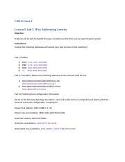 CIS225 U2 L5 Lab2 IPv6Addressing CIS151 Unit 2 Lesson 5 Lab 2 IPv6