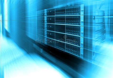 Stand With Server Hardware And Lighting In The Server Room Motion Blur